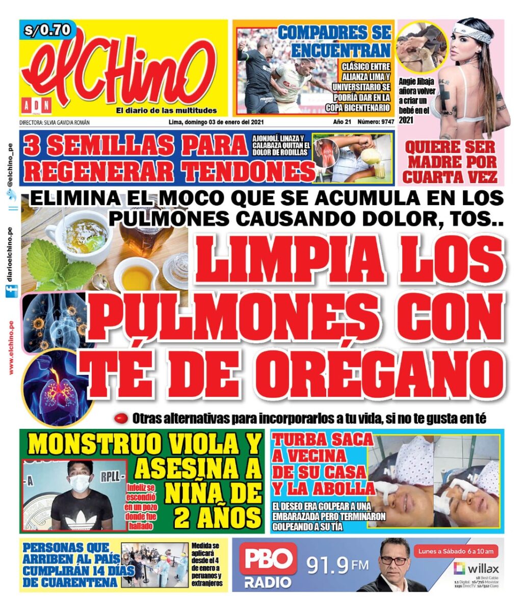 Portada impresa – Diario El Chino (03/01/2021) - El Chino