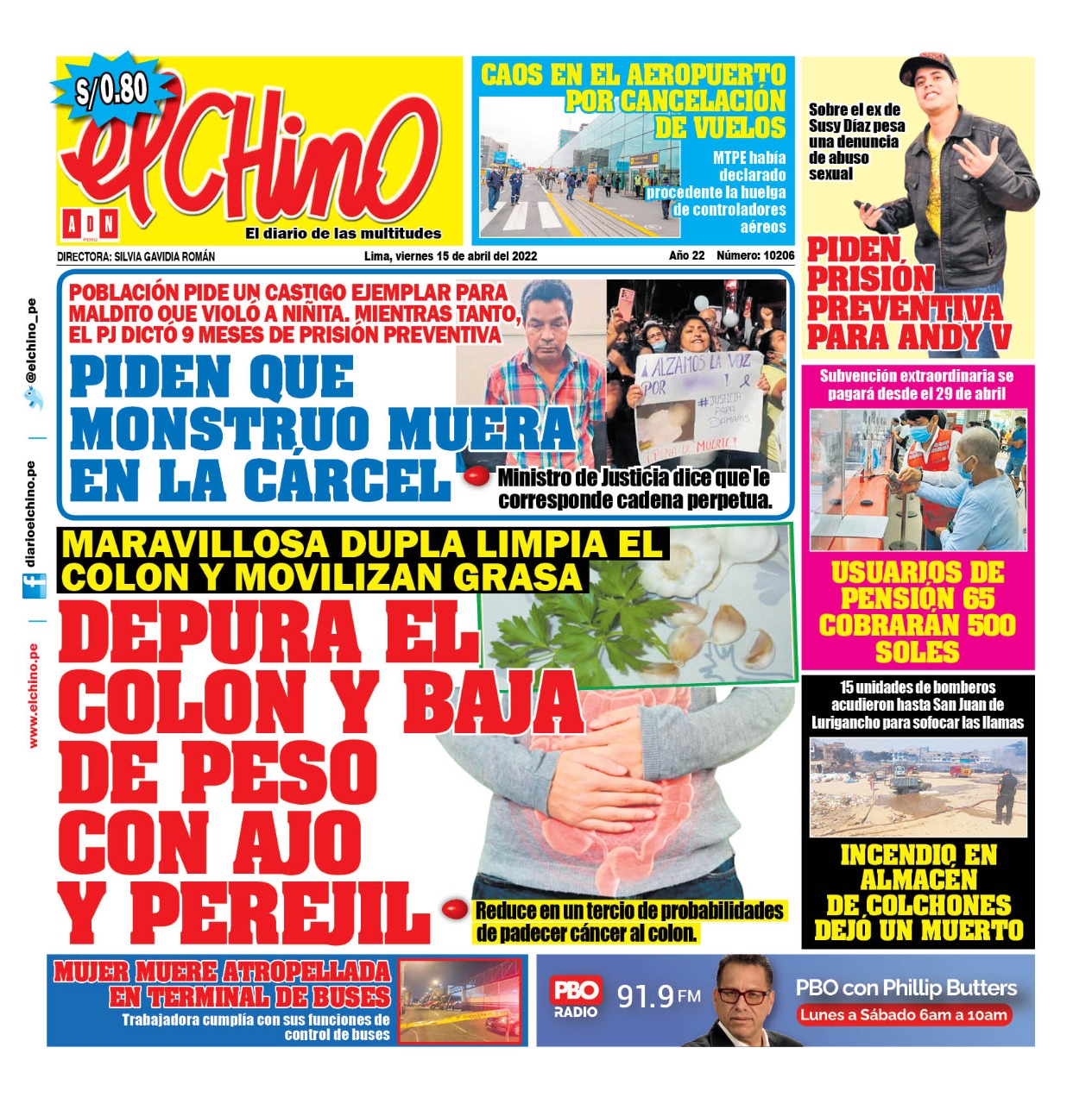 Portada impresa – Diario El Chino (15/04/2022) - El Chino