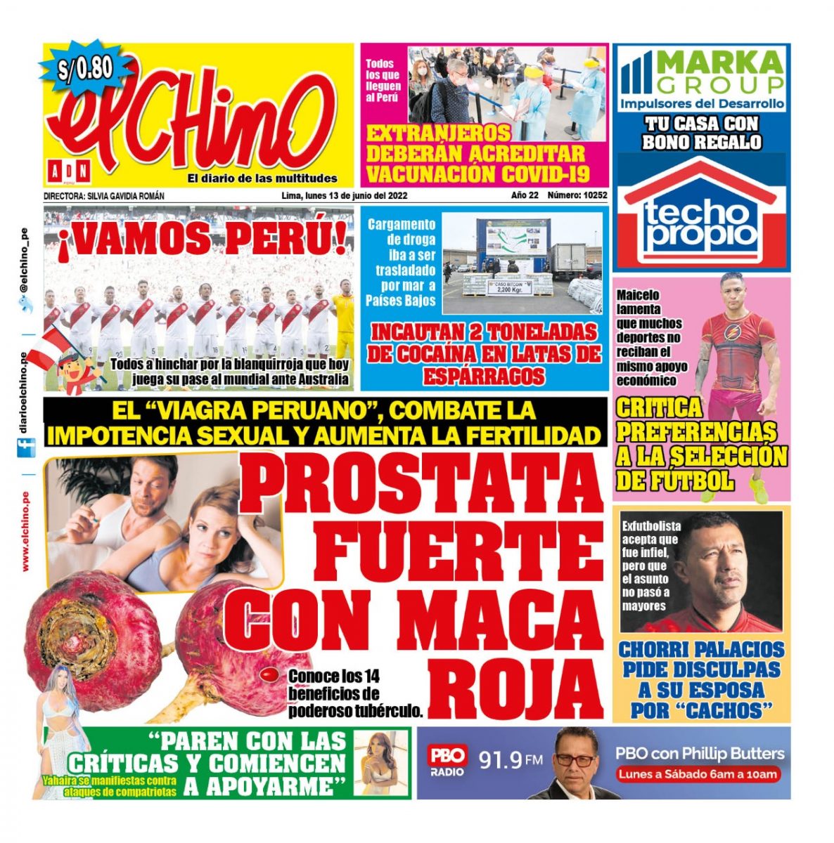 Portada impresa – Diario El Chino (13/06/2022) - El Chino