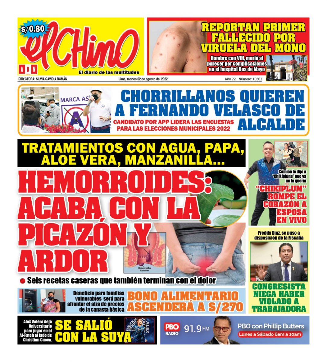 Portada impresa – Diario El Chino (02/08/2022) - El Chino