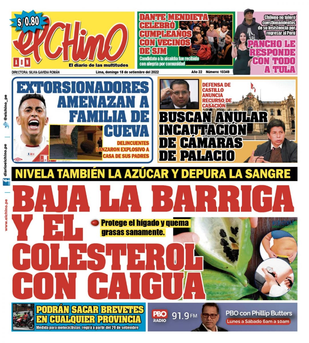 Portada impresa – Diario El Chino (18/09/2022) - El Chino