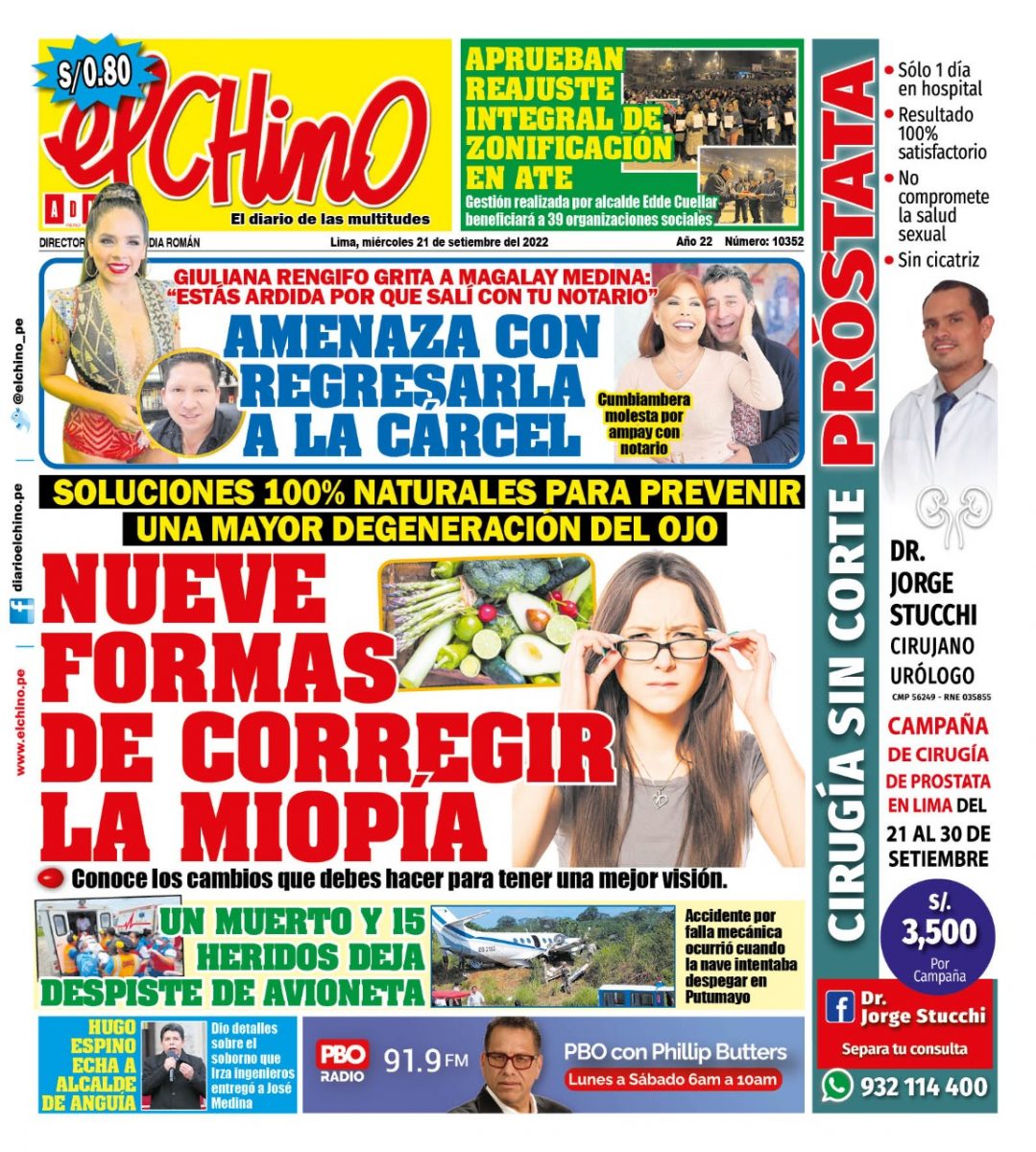 Portada impresa – Diario El Chino (21/09/2022) - El Chino