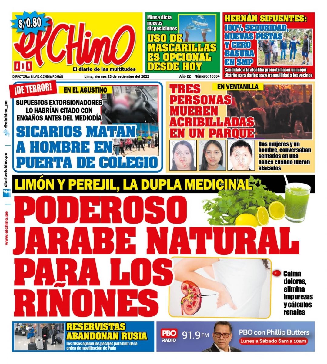 Portada impresa – Diario El Chino (23/09/2022) - El Chino