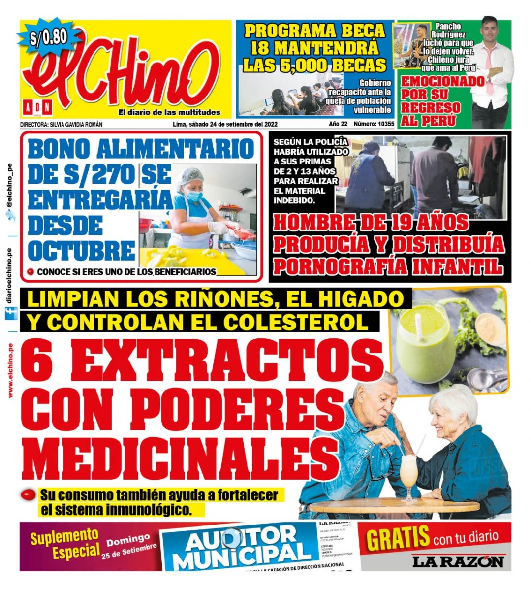 Portada impresa – Diario El Chino (24/09/2022) - El Chino