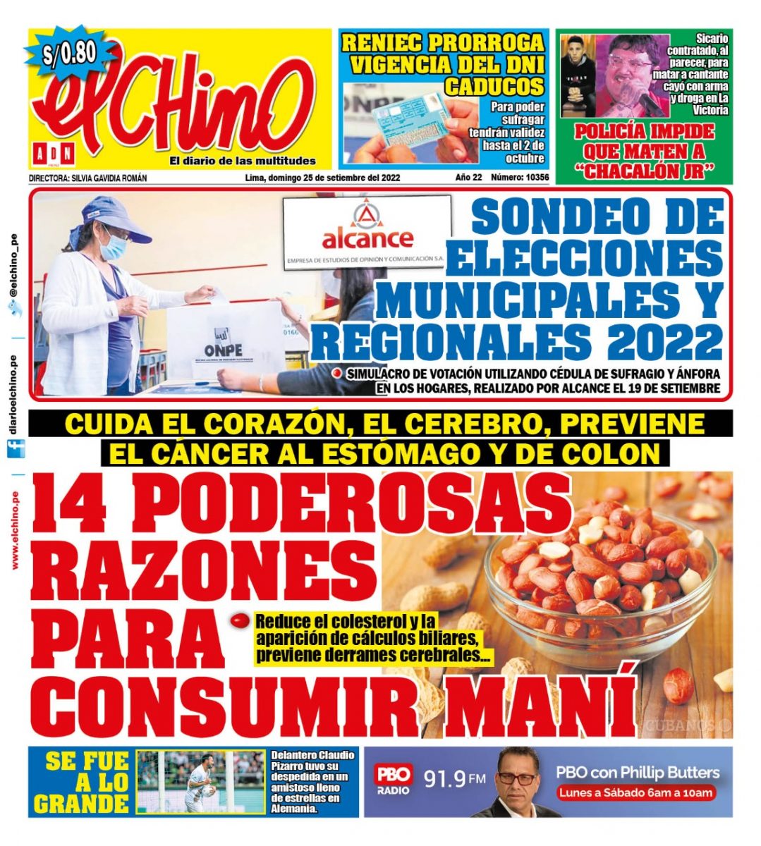 Portada impresa – Diario El Chino (25/09/2022) - El Chino