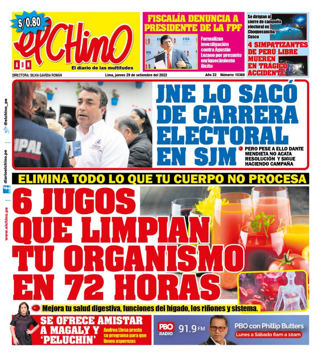 Portada impresa – Diario El Chino (29/09/2022) - El Chino