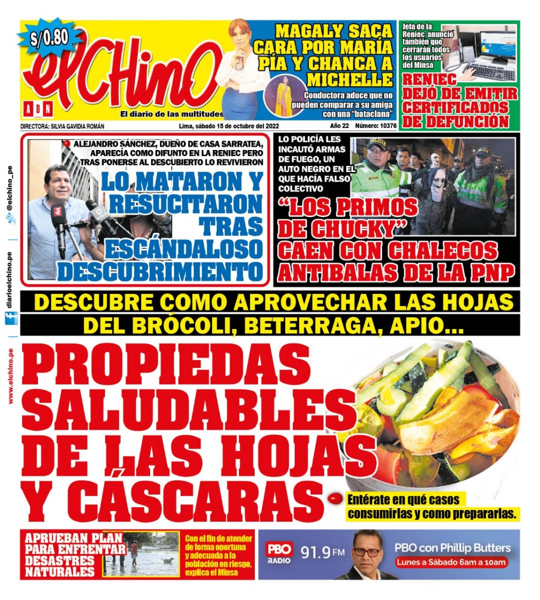 Portada impresa – Diario El Chino (15/10/2022) - El Chino