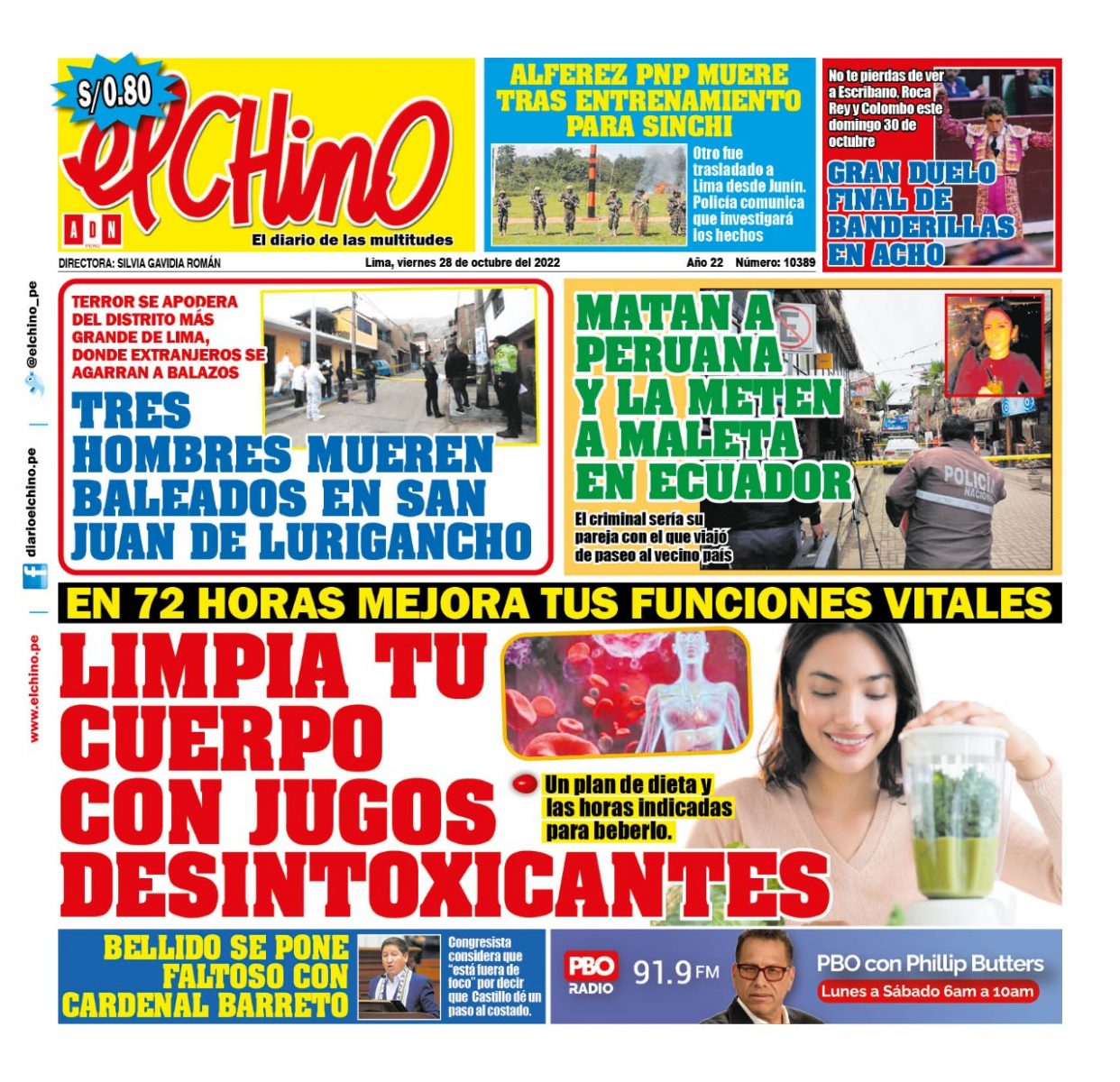 Portada impresa – Diario El Chino (28/10/2022) - El Chino