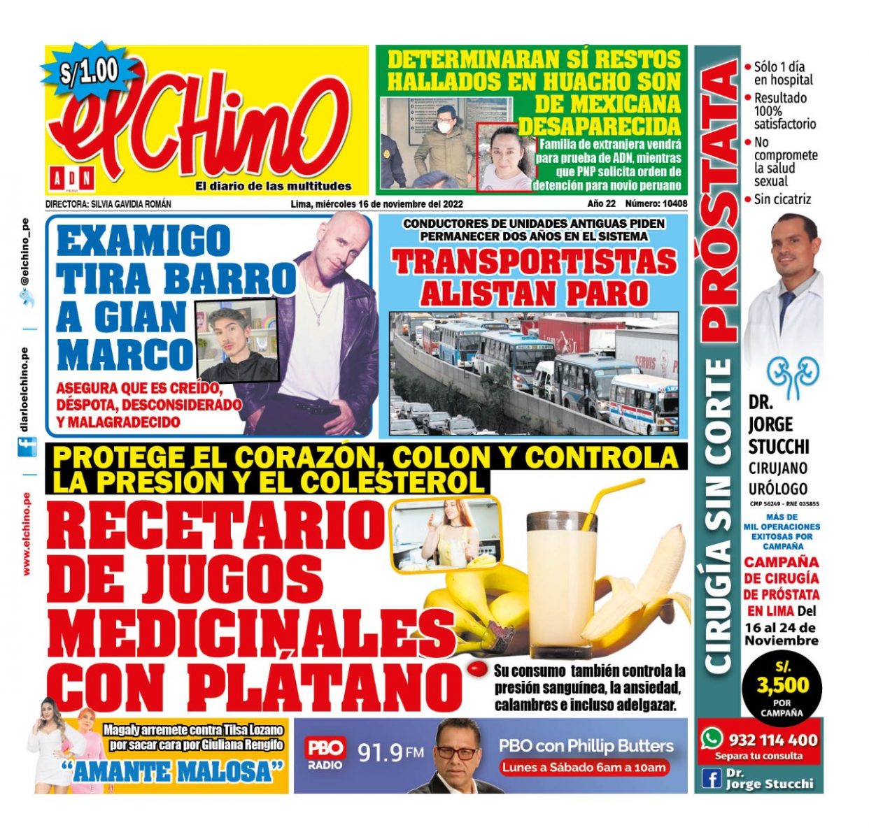 Portada impresa – Diario El chino (16/11/2022) - El Chino