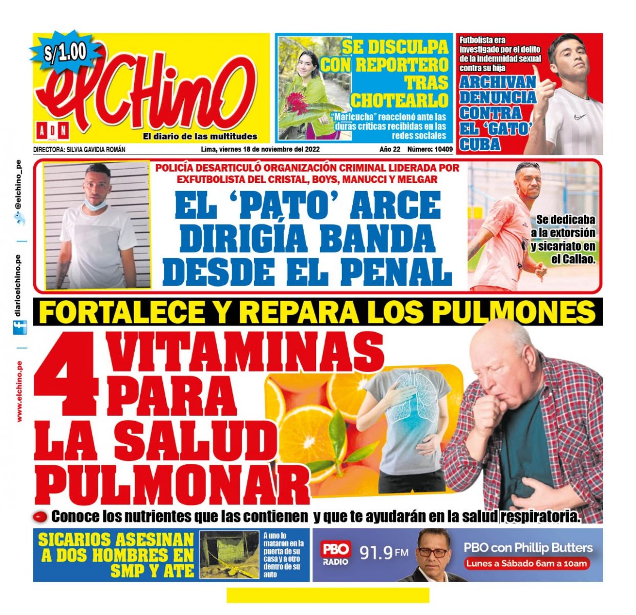 Portada impresa – Diario El chino (18/11/2022) - El Chino