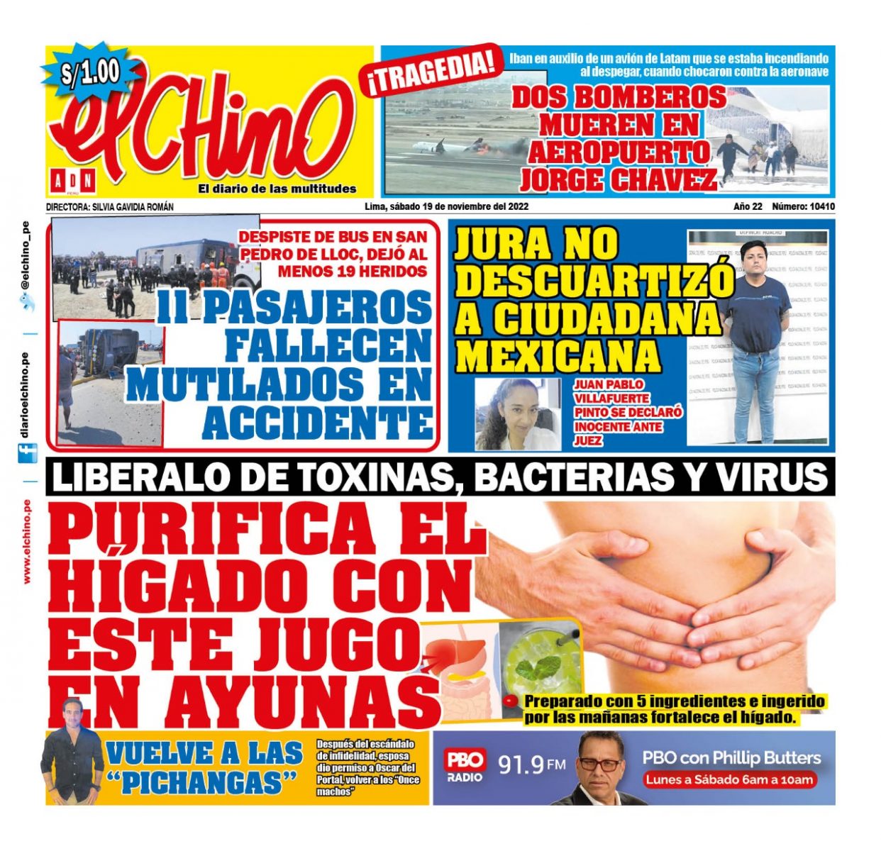 Portada impresa – Diario El chino (19/11/2022) - El Chino