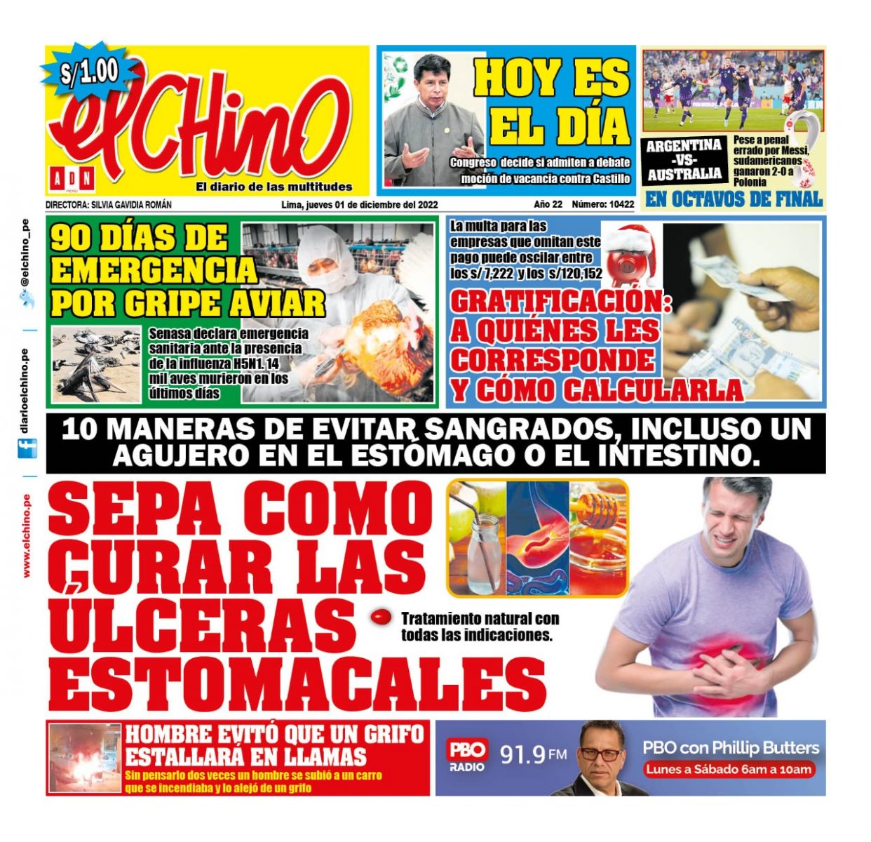 Portada impresa – Diario El Chino (01/12/2022) - El Chino