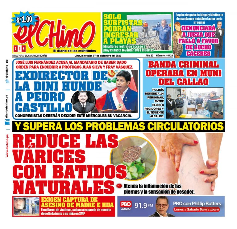 Portada impresa – Diario El Chino (07/12/2022) - El Chino