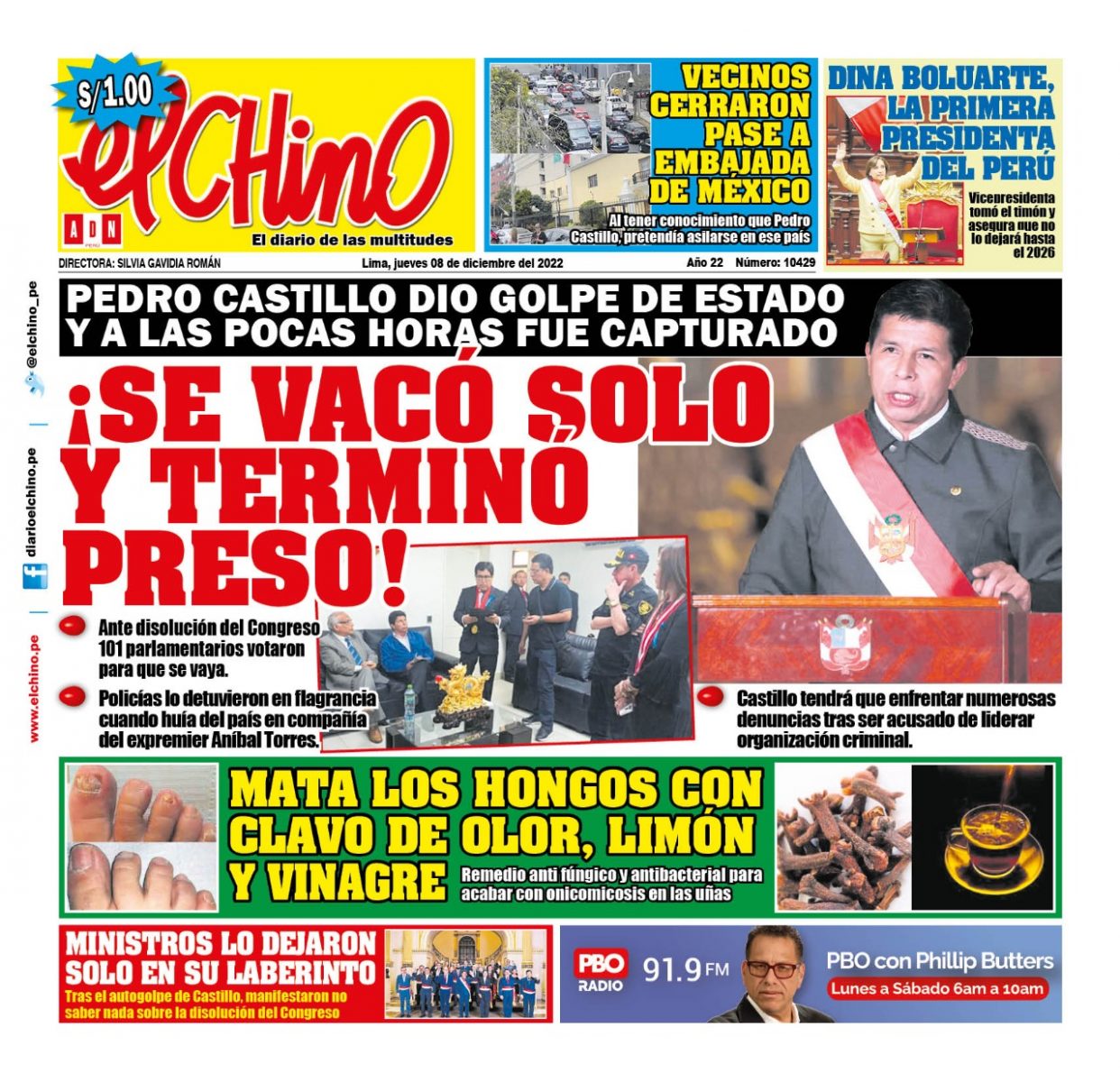 Portada impresa – Diario El Chino (08/12/2022) - El Chino