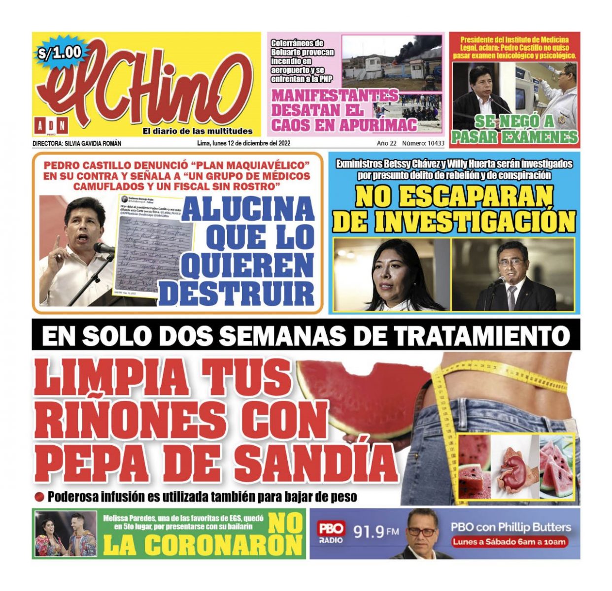 Portada impresa – Diario El Chino (12/12/2022) - El Chino