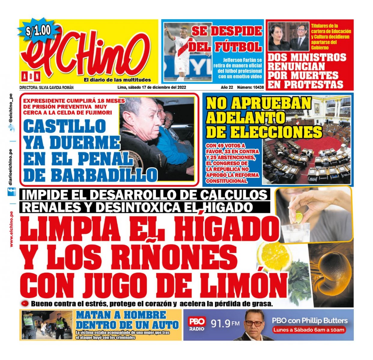 Portada impresa – Diario El Chino (17/12/2022) - El Chino
