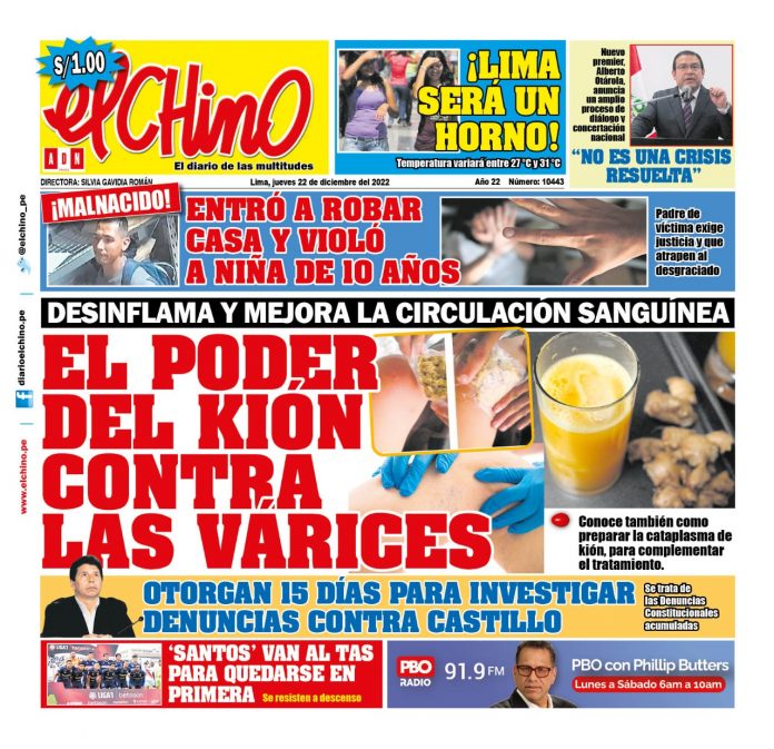Portada impresa – Diario El Chino (22/12/2022) - El Chino