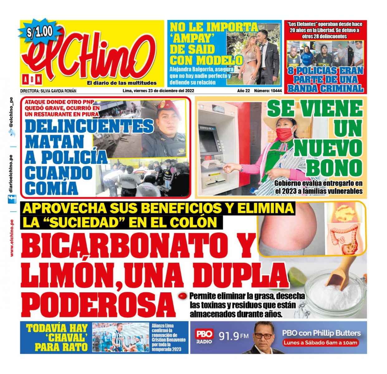 Portada impresa – Diario El Chino (23/12/2022) - El Chino