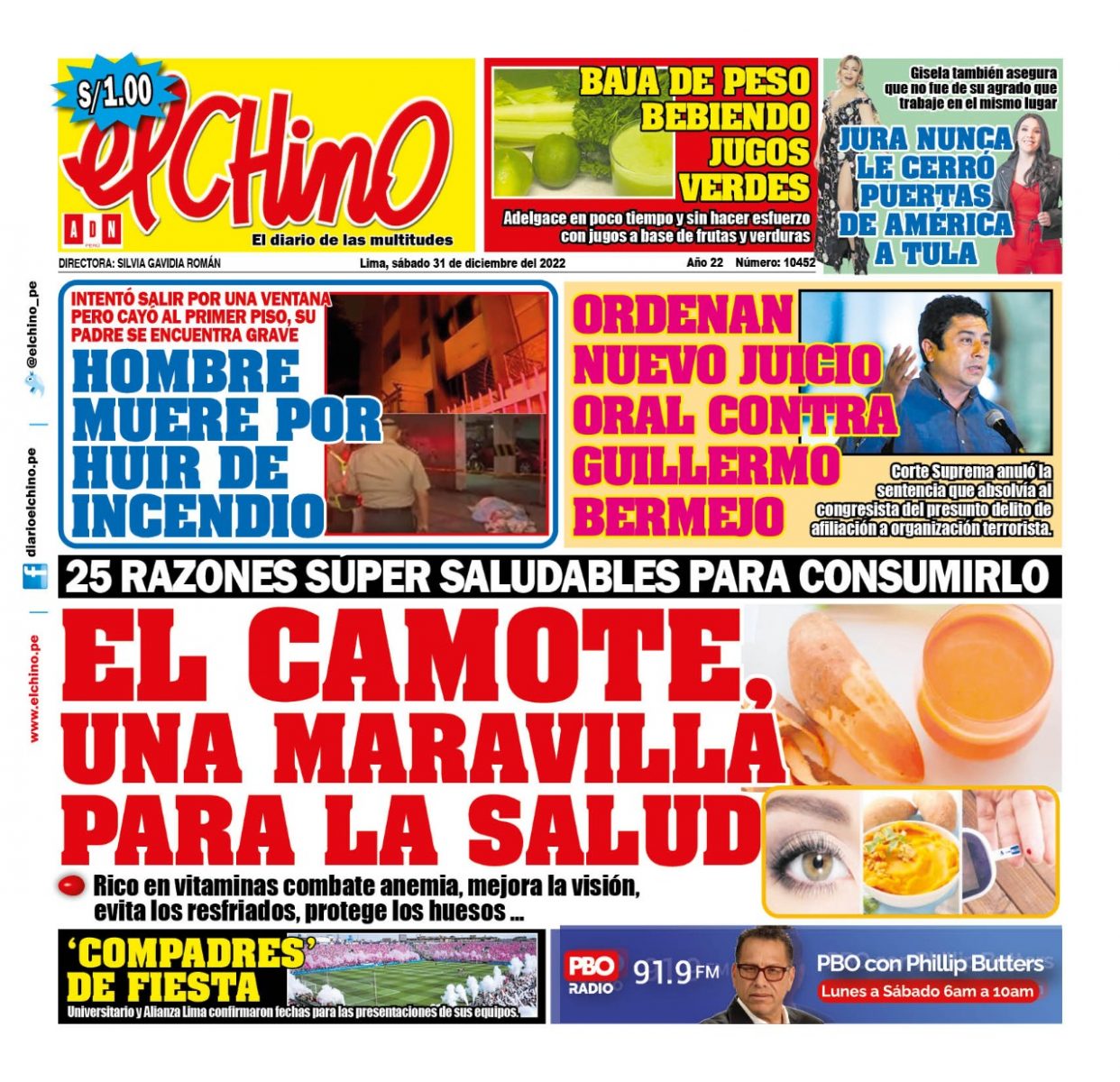Portada impresa – Diario El Chino (31/12/2022) - El Chino