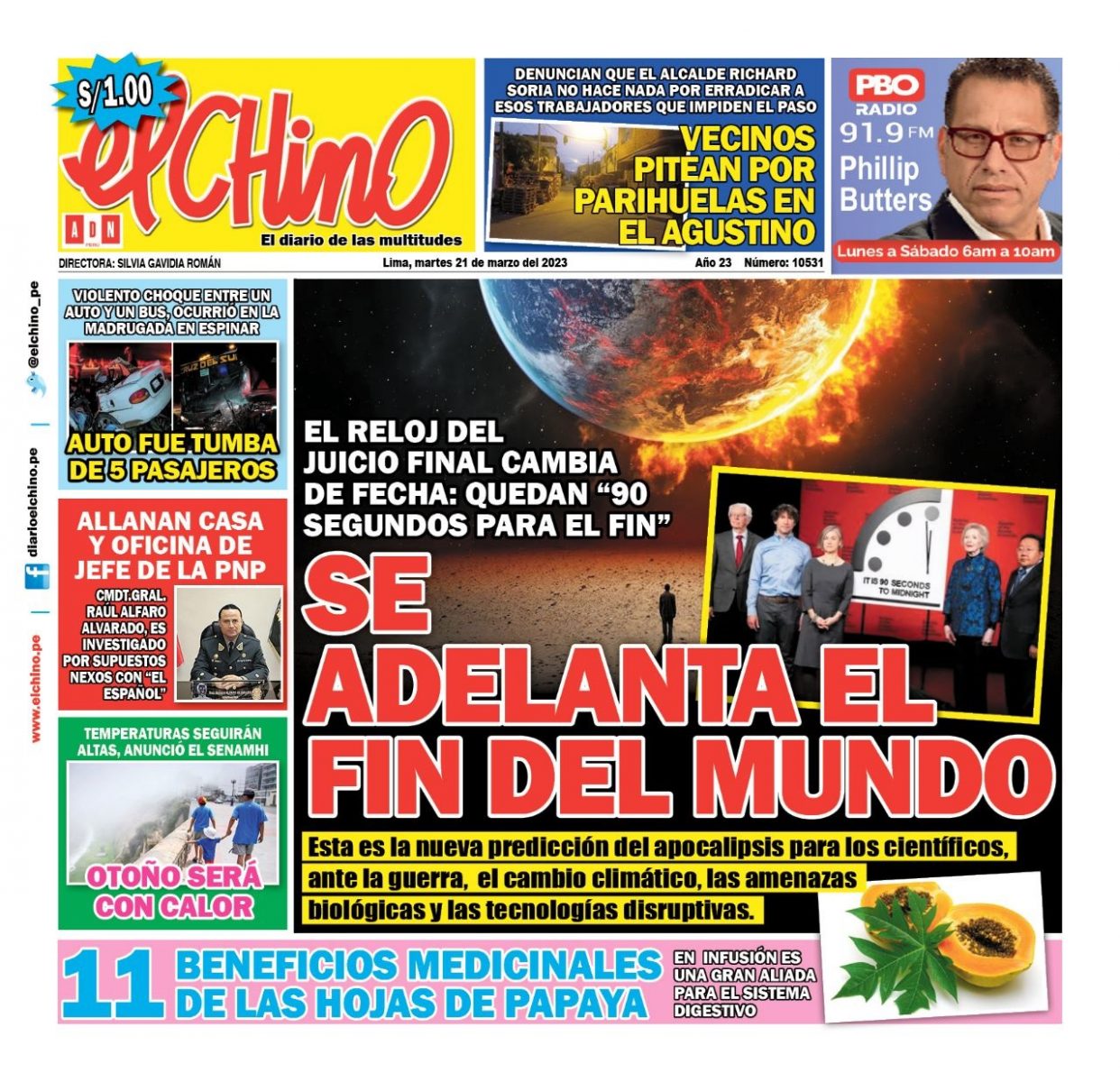 Portada impresa – Diario El Chino (21/03/2023) - El Chino