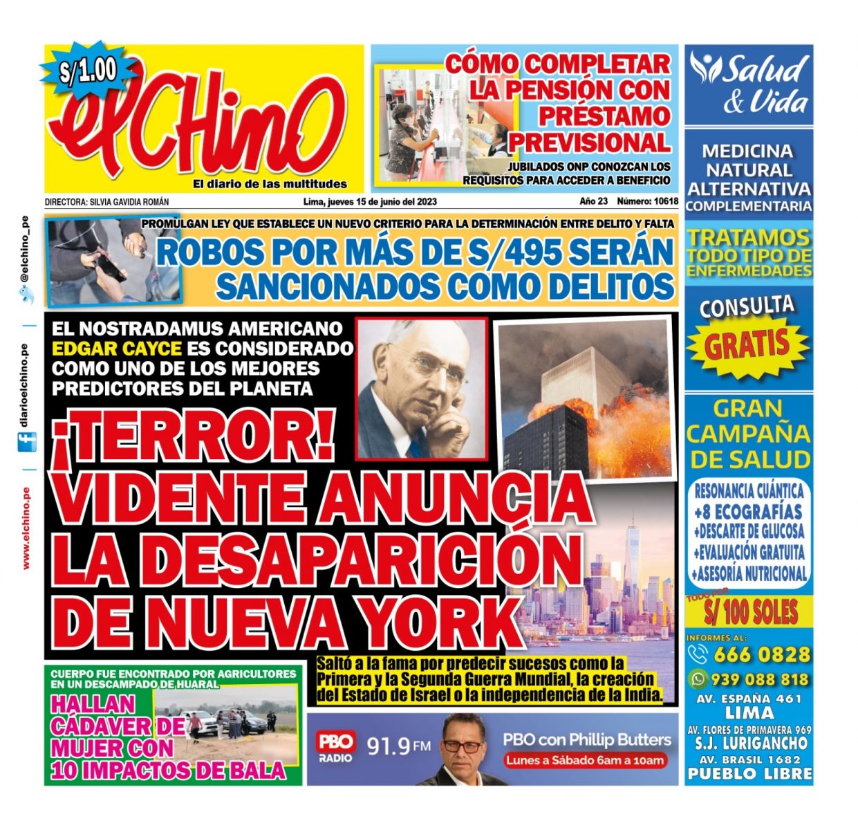 Portada impresa – Diario El Chino (15/06/2023) - El Chino