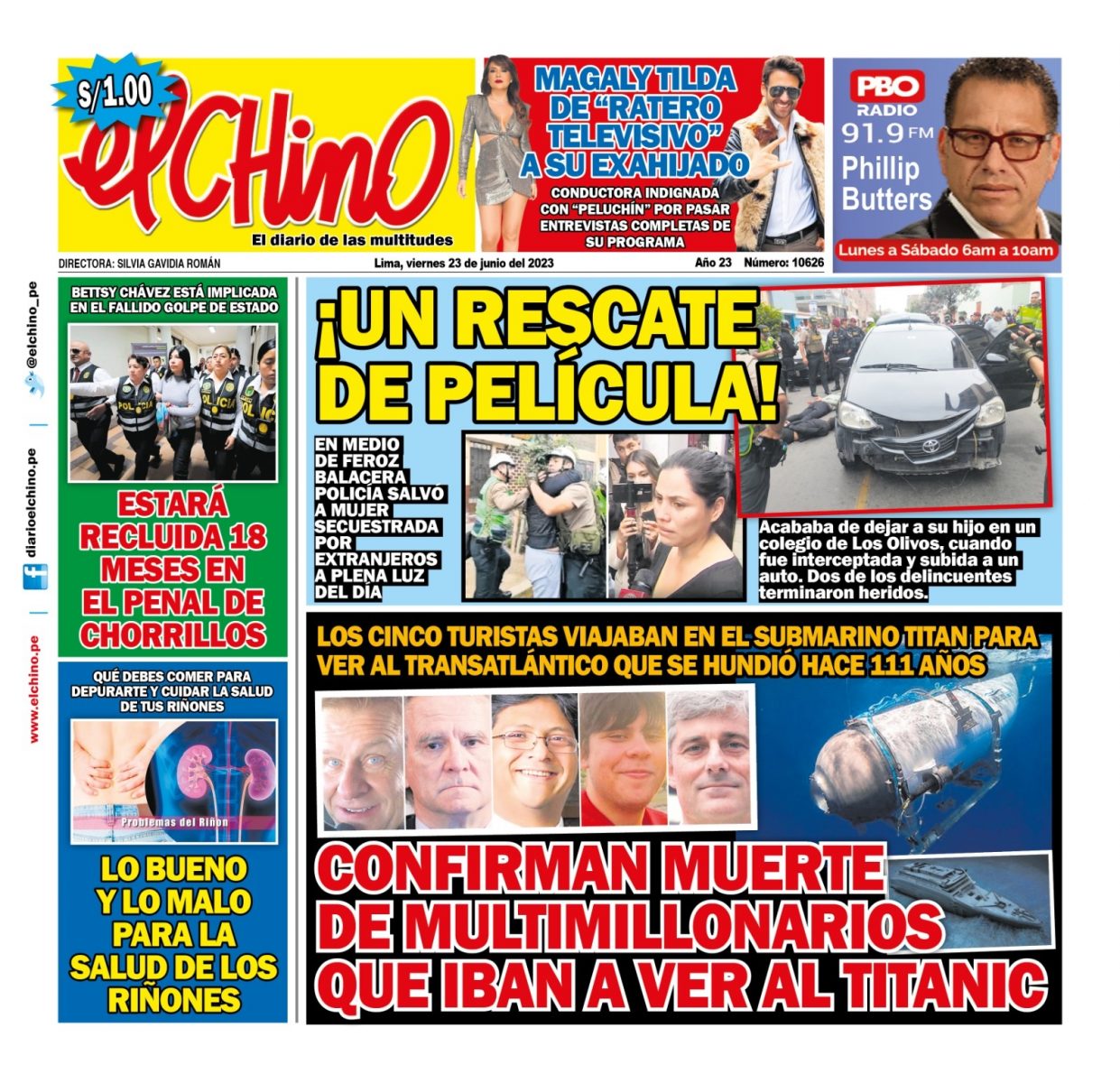 Portada impresa – Diario El Chino (23/06/2023) - El Chino